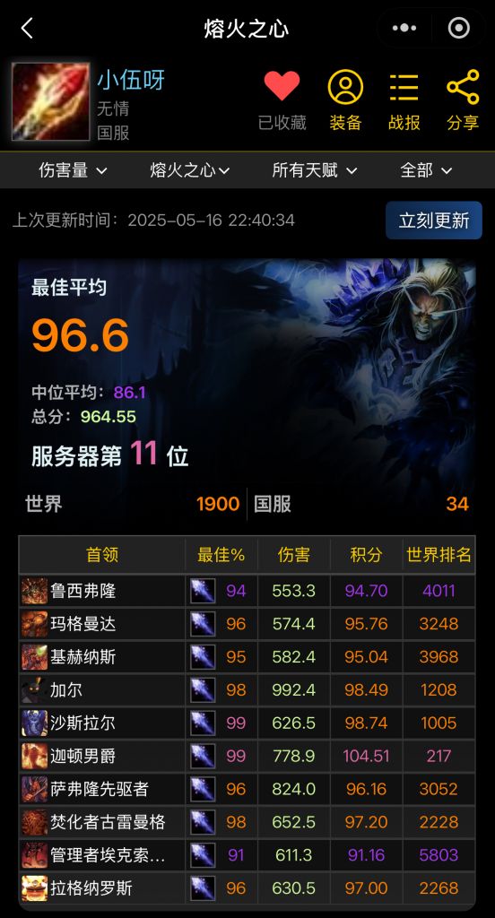 [20周年纪念服] 无情服务器法师-小伍呀-P1到P5阶段成绩记录 NGA玩家社区