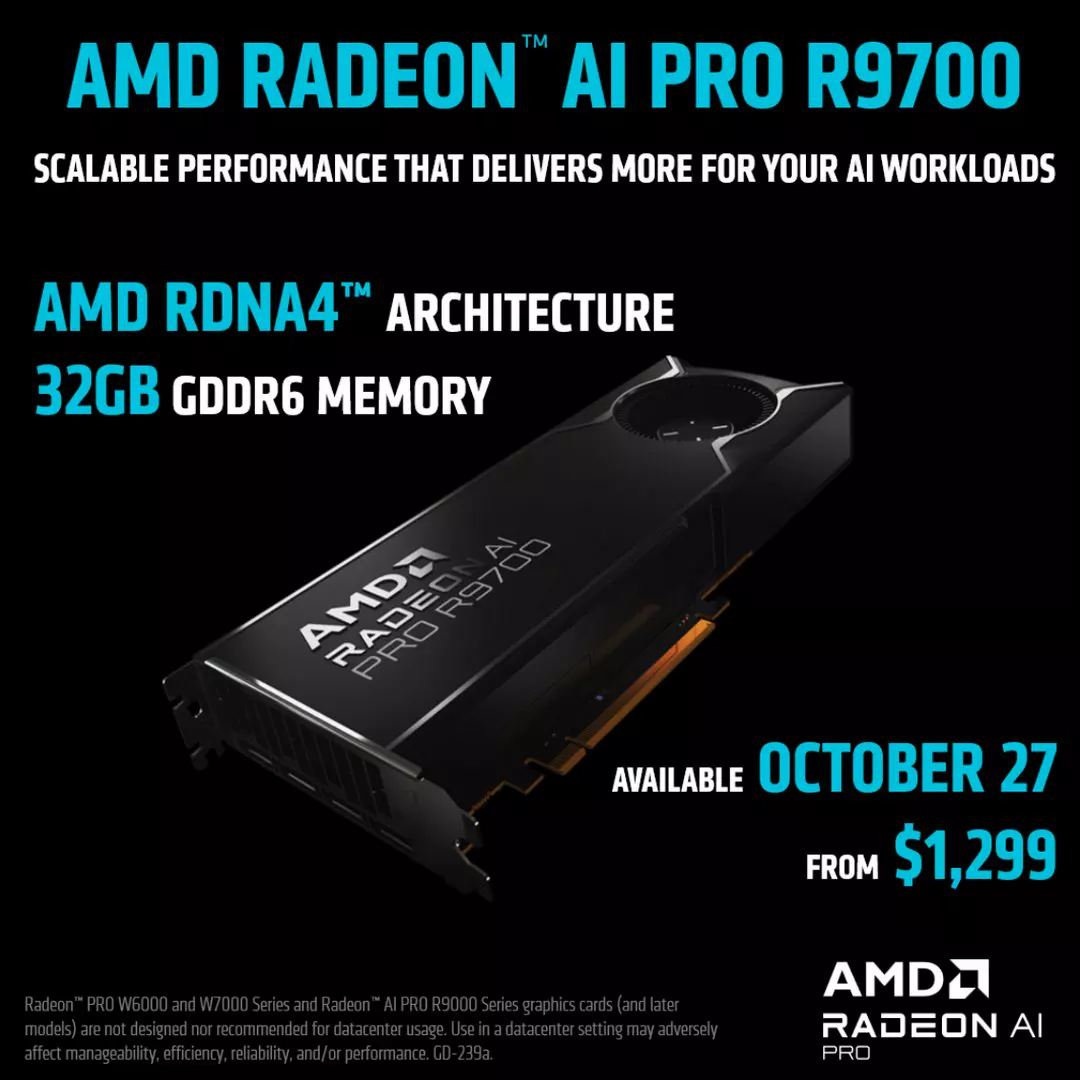 32G显存9700(9070XT同核心)售价1299美元，10月27日上市 NGA玩家社区