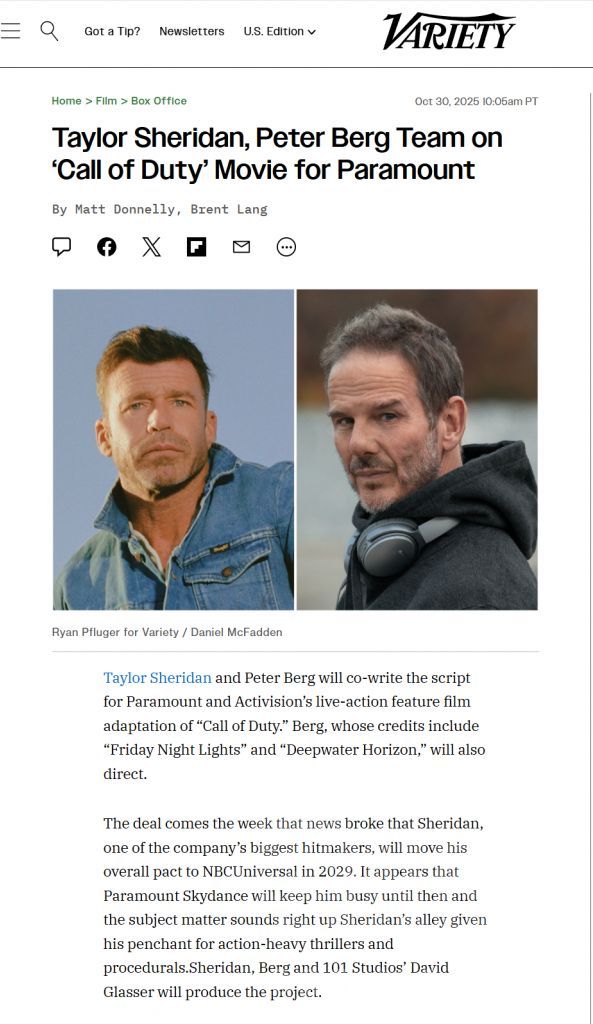 [新闻] [欧美] [战争] [动作] [电影] 《赴汤蹈火》、《猎凶风河谷》编剧和制片人将担任cod电影编导 NGA玩家社区